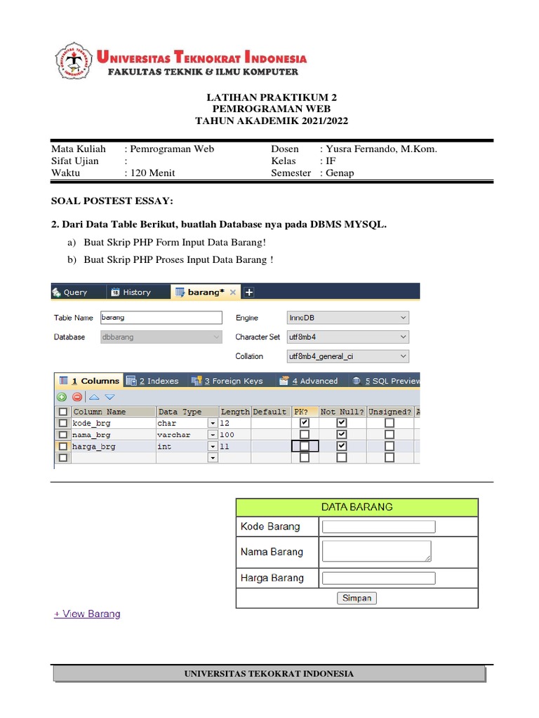 03 - Soal Web Praktikum PHP Databased - Insert | PDF | Seni