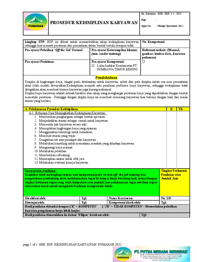 Prosedur Kedisiplinan Karyawan | PDF