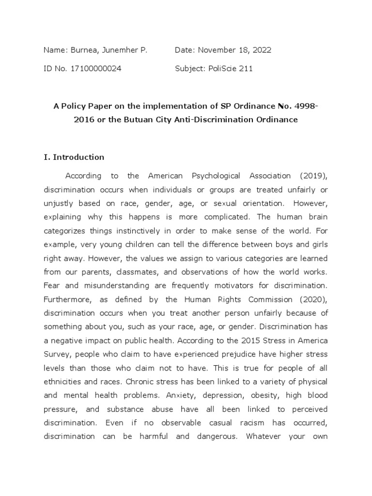 Policy Paper Burnea Pdf Discrimination Crimes