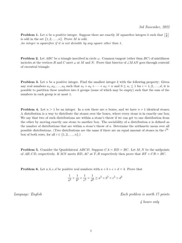 PGTM INMO Mock 1 | PDF | Elementary Mathematics | Elementary Geometry