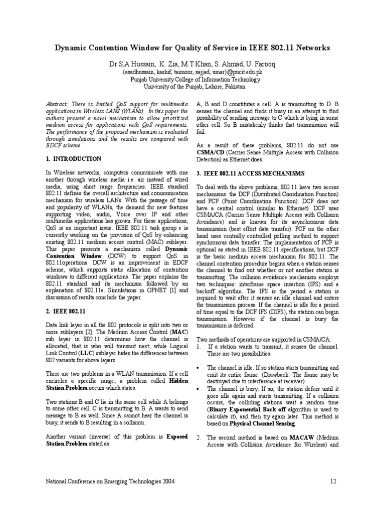 Dynamic Contention Window For Quality of Service in IEEE 802.11 Networks | PDF | Wireless Lan ...
