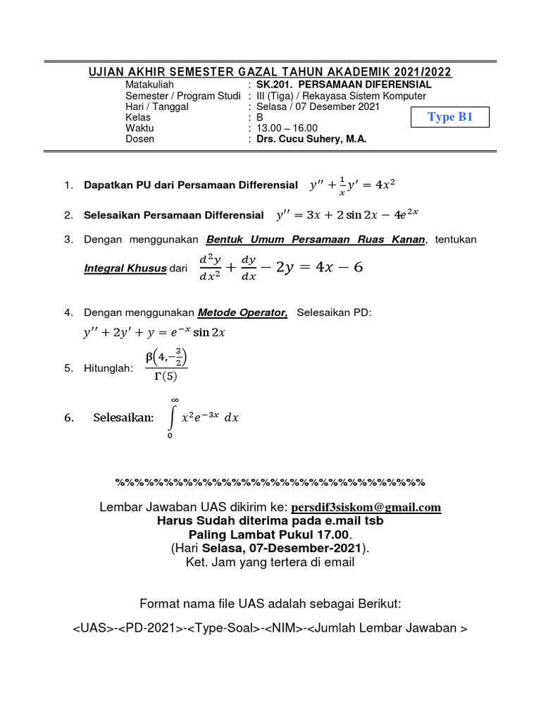 Soal PD (UAS-2021-22) - B1 | PDF