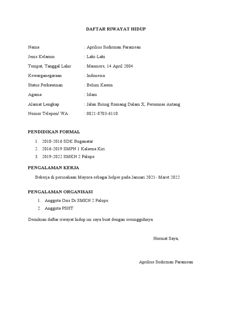 Daftar Riwayat Hidup | PDF | Gaya Hidup