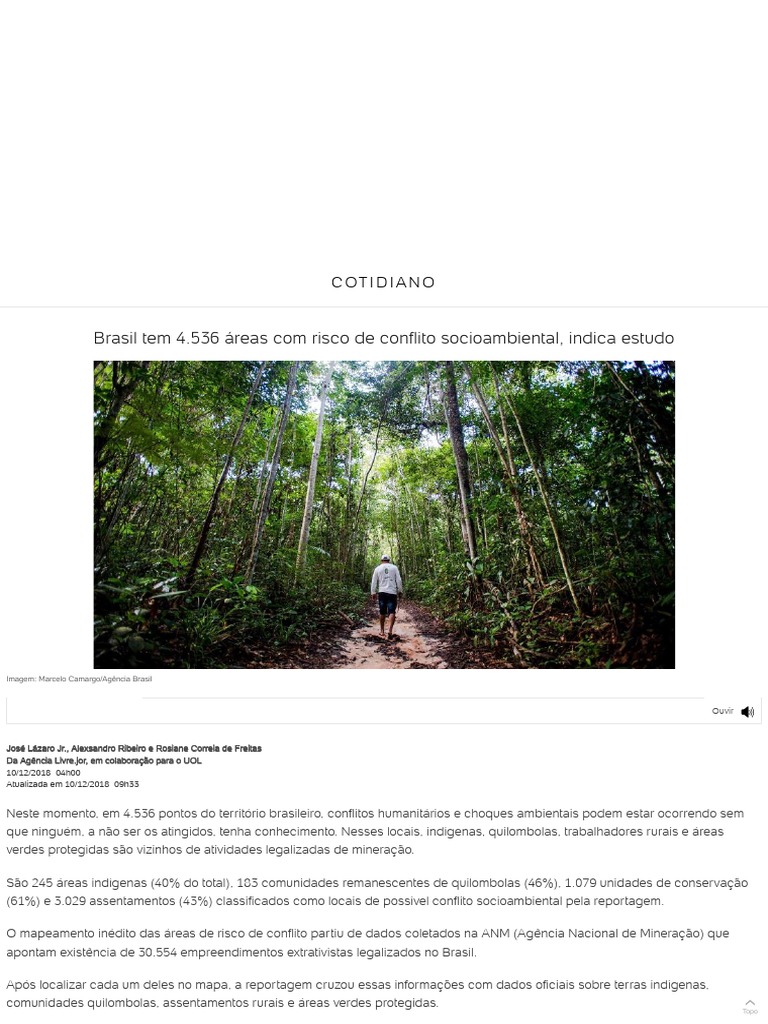Brasil Tem 4.536 Áreas Com Risco de Conflito Socioambiental, Indica Estudo - 10 - 12 - 2018 ...