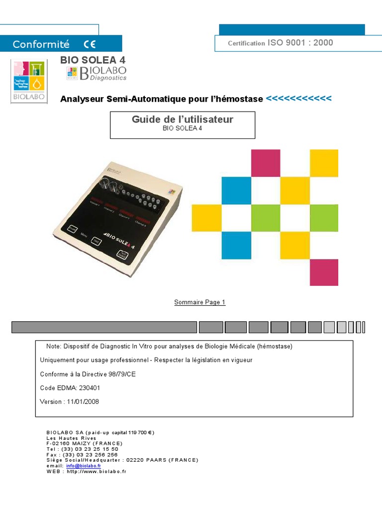 Guide d'utilisation BIO SOLEA 4 Hémostase | PDF | Hémostasie | Sang
