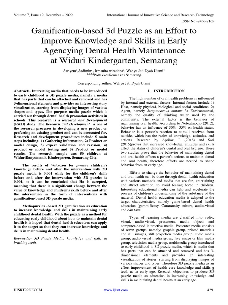 3D Puzzle Gamification for Dental Health | PDF | Oral Hygiene | Dentistry