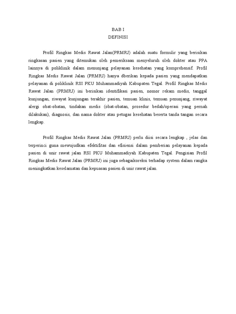 Profil Ringkas Medis Rawat Jalan (PRMRJ): Panduan Pengisian dan ...