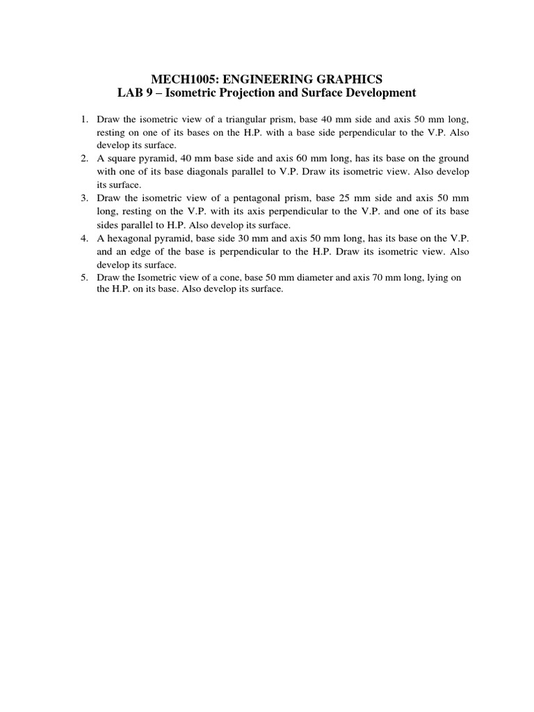 Lab 9 - Isometric Projection and Surface Development | PDF
