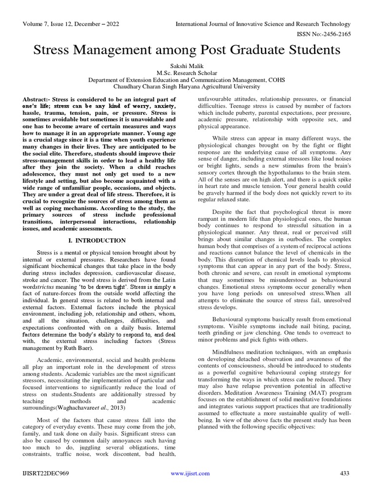 Stress Management for Postgraduate Students | PDF | Stress (Biology ...