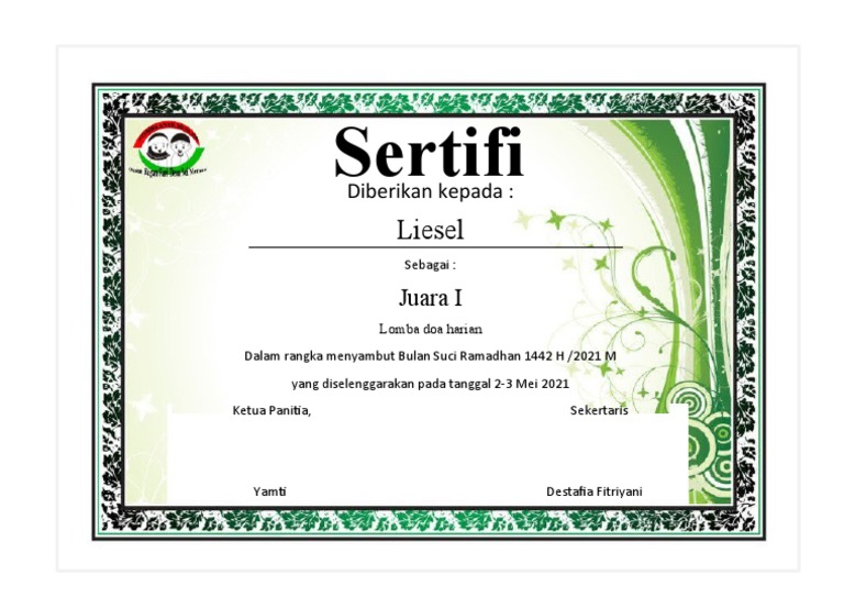 Sertifikat Juara 1 Doa | PDF