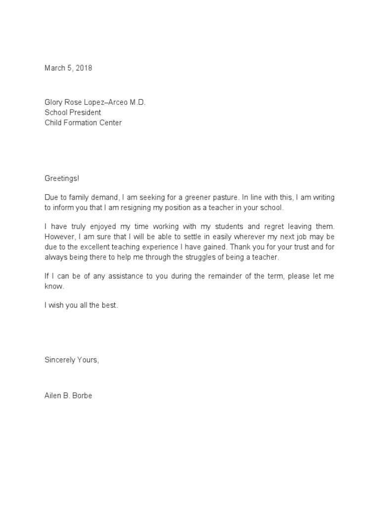 Resignation Letter | PDF