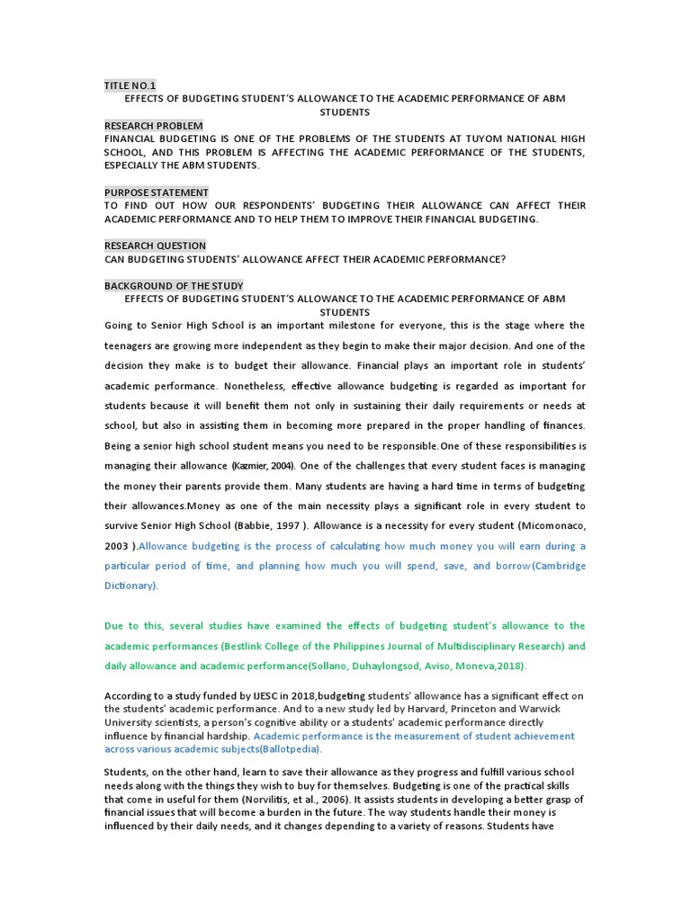 Title#1 The Effect of Budgeting Students' Allowance To The Academic ...
