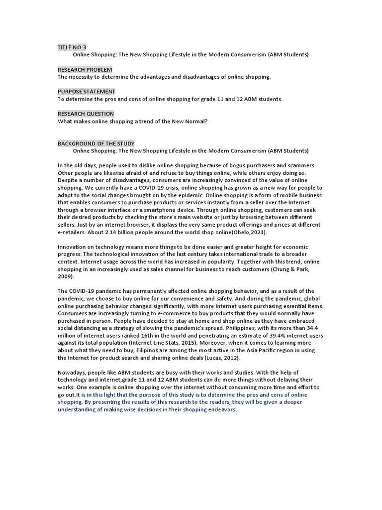Online Shopping in the New Normal: A Study of the Pros and Cons for ABM Students | PDF | Online ...