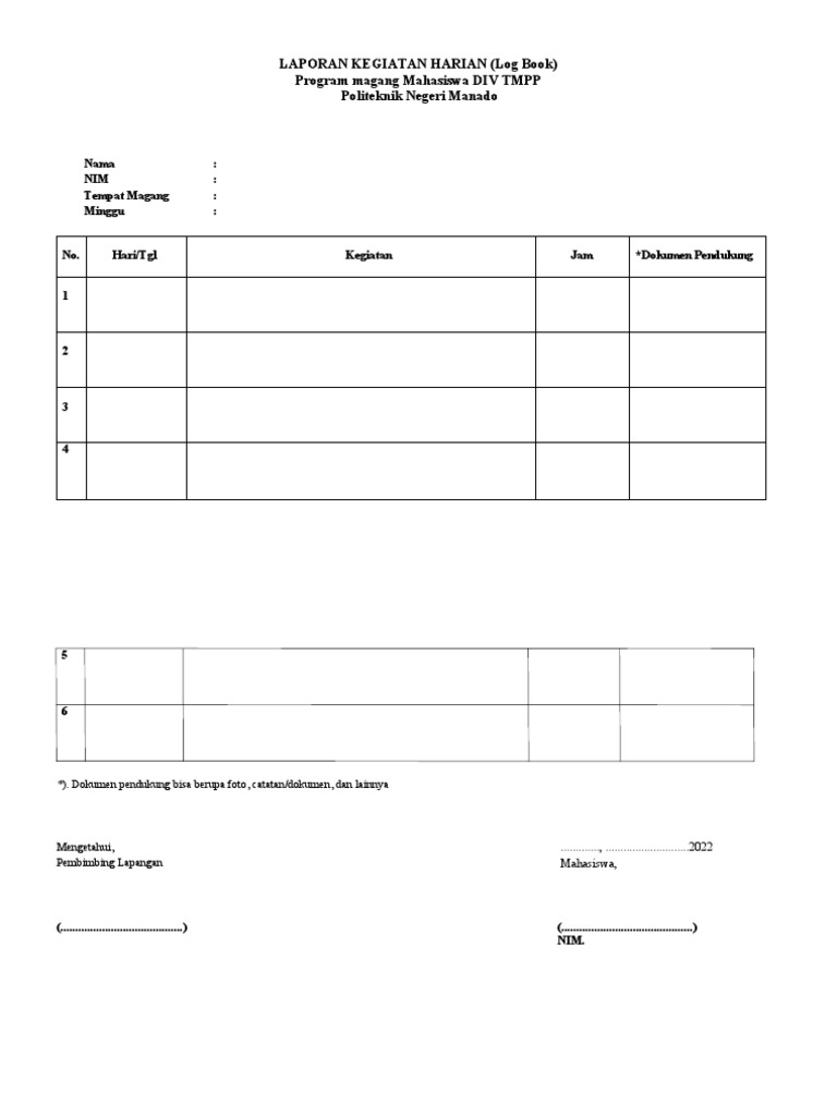 Contoh Format Laporan Harian Magang Mana | PDF