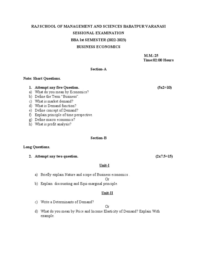 BBA Business Economics Exam Guide | PDF | Business | Computers