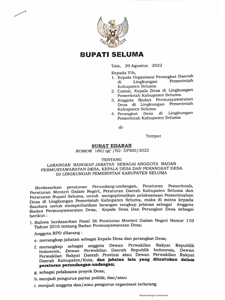 Surat Edaran No 180 - 185 - B2 - DPMD 2022 | PDF