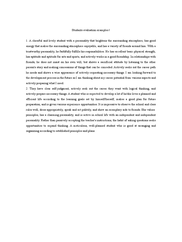 Students Evaluation Examples | PDF