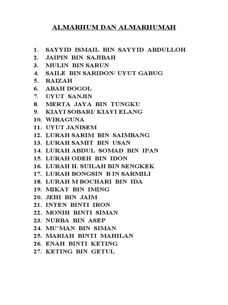 Almarhum Dan Almarhumah Desa | PDF