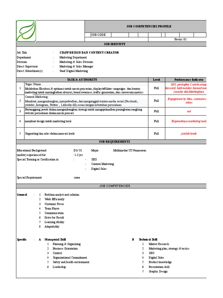 Jobdesk Sales & Marketing Dept - Content Creator | PDF | Marketing ...