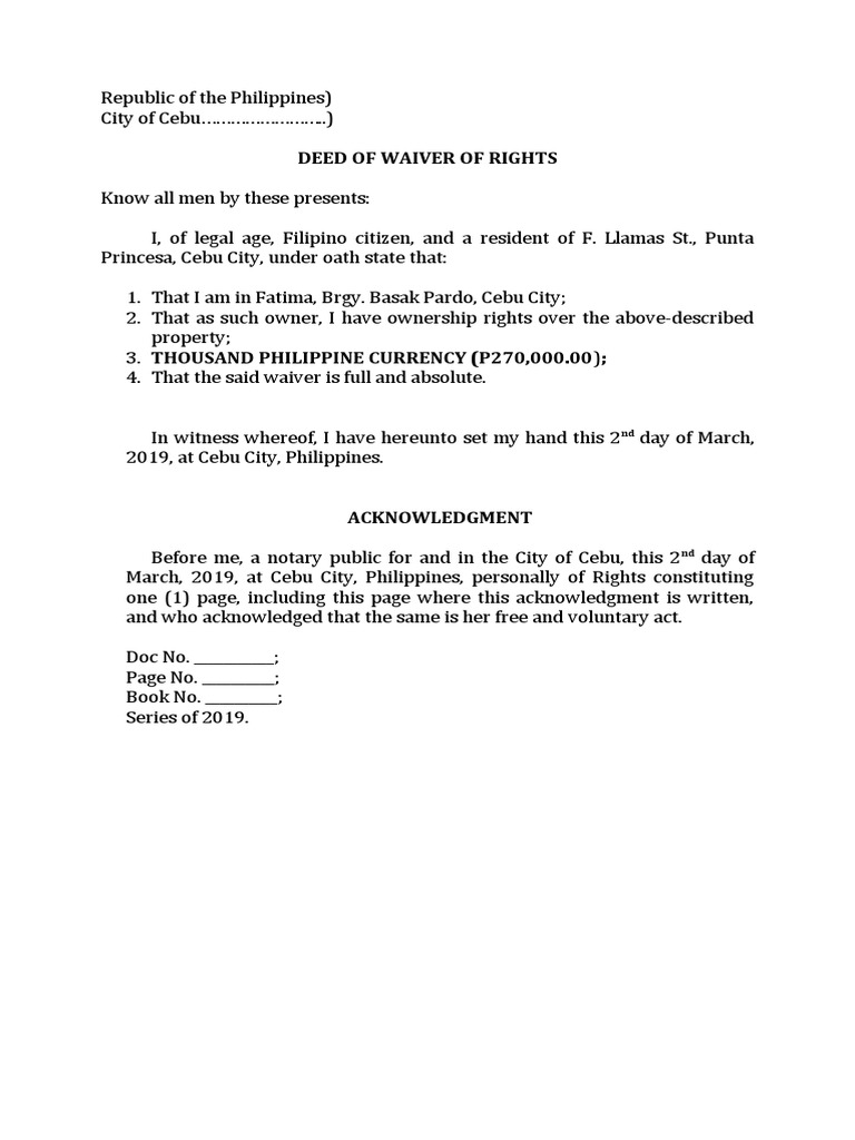 Sample Deed of Waiver of Rights | PDF | Politics | Social Science