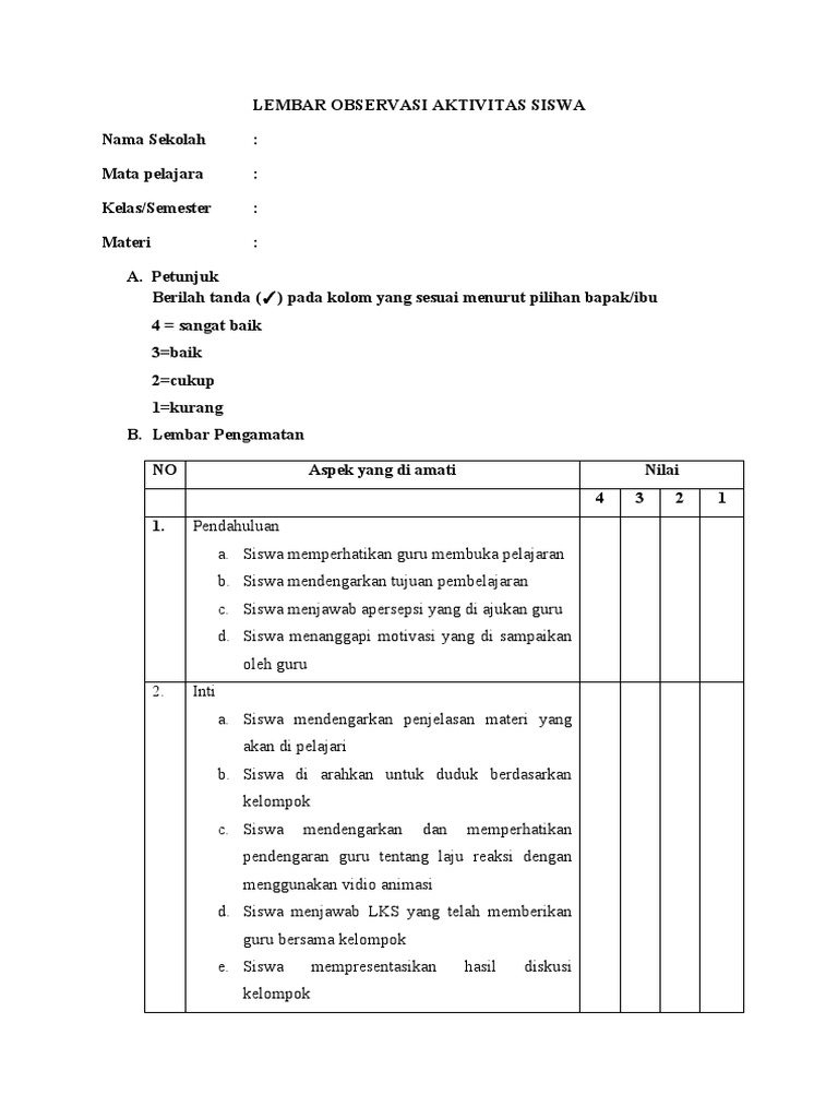 Lembar Observasi Aktivitas Siswa | PDF
