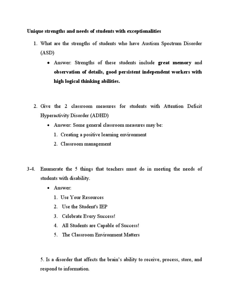 Unique Strengths and Needs of Students With Exceptionalities | PDF