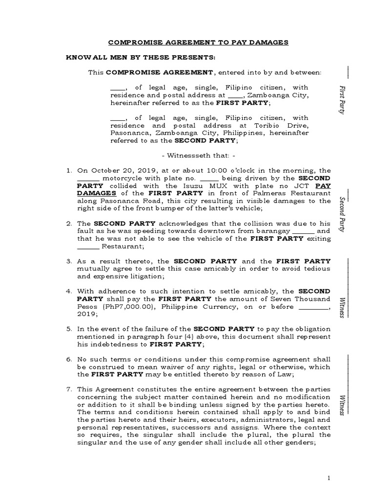 Compromise Agreement Sample | PDF | Government | Common Law Compromise Agreement Sample | PDF | Government | Common Law