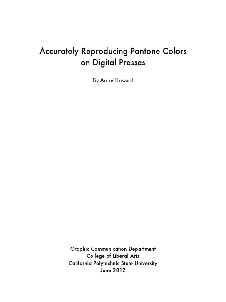 Accurately Reproducing Pantone Colors On Digital Presses | PDF | Image ...