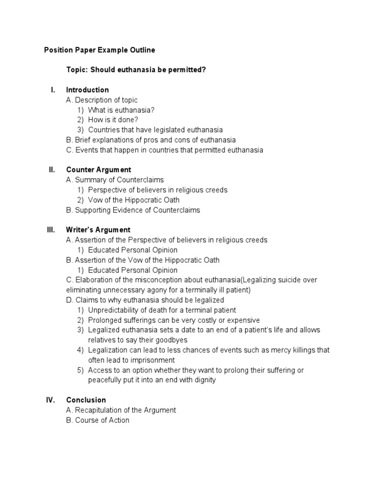 Euthanasia Position Paper Outline | PDF | Social Science | Law