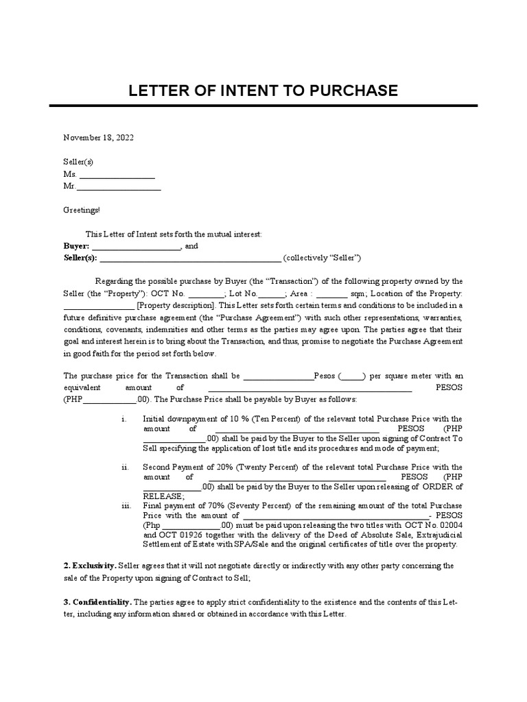 LETTER OF INTENT TO BUY Word | PDF | Prices | Sales