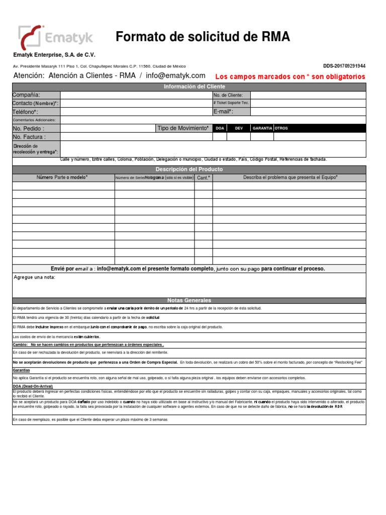Form Solicitud RMA | PDF