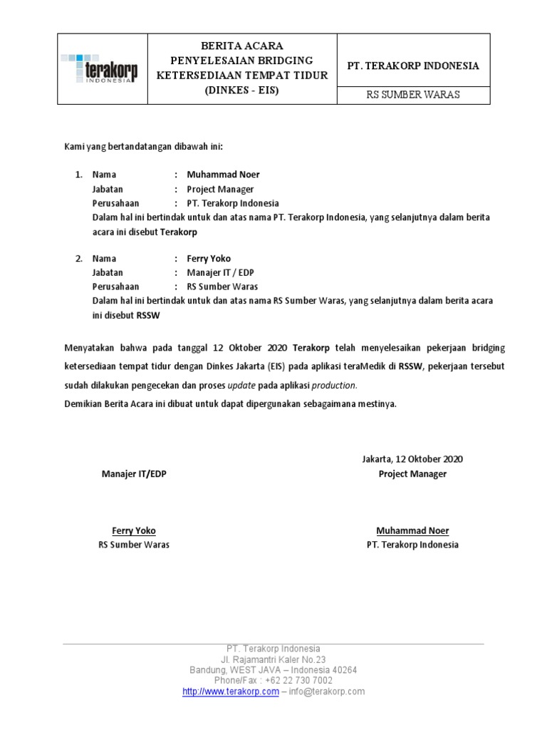Berita Acara Penyelesaian Briding EIS | PDF