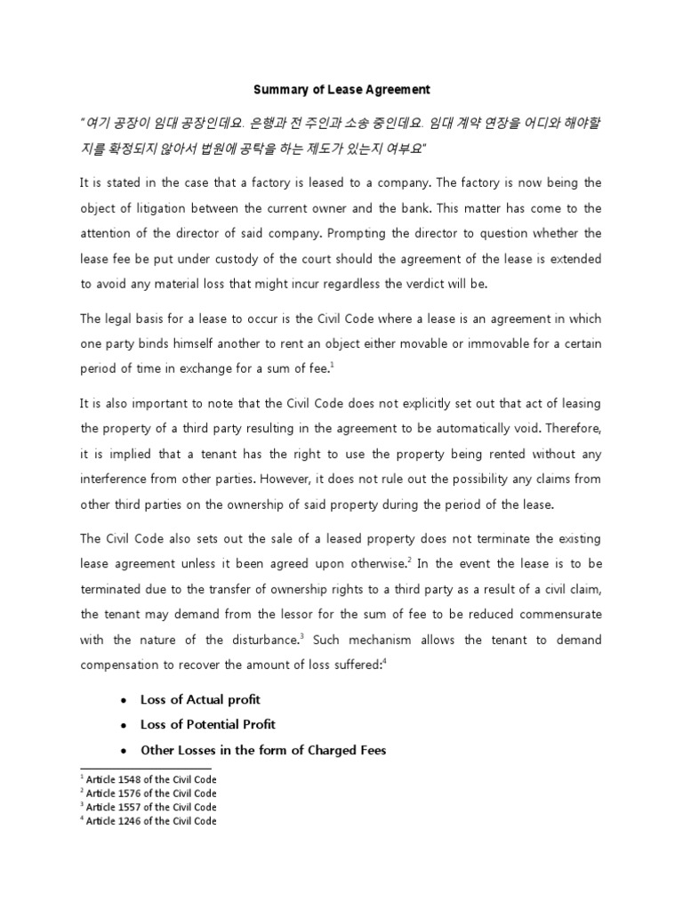 Summary of Lease Agreement | PDF