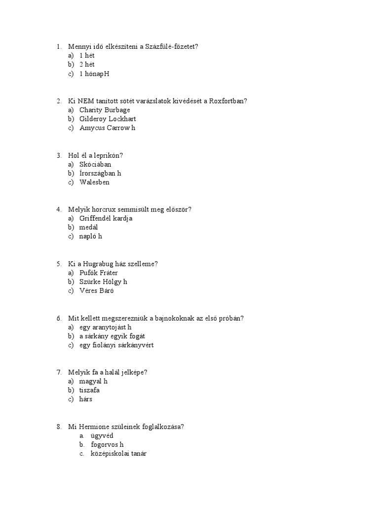 Harry Potter Kvíz | PDF
