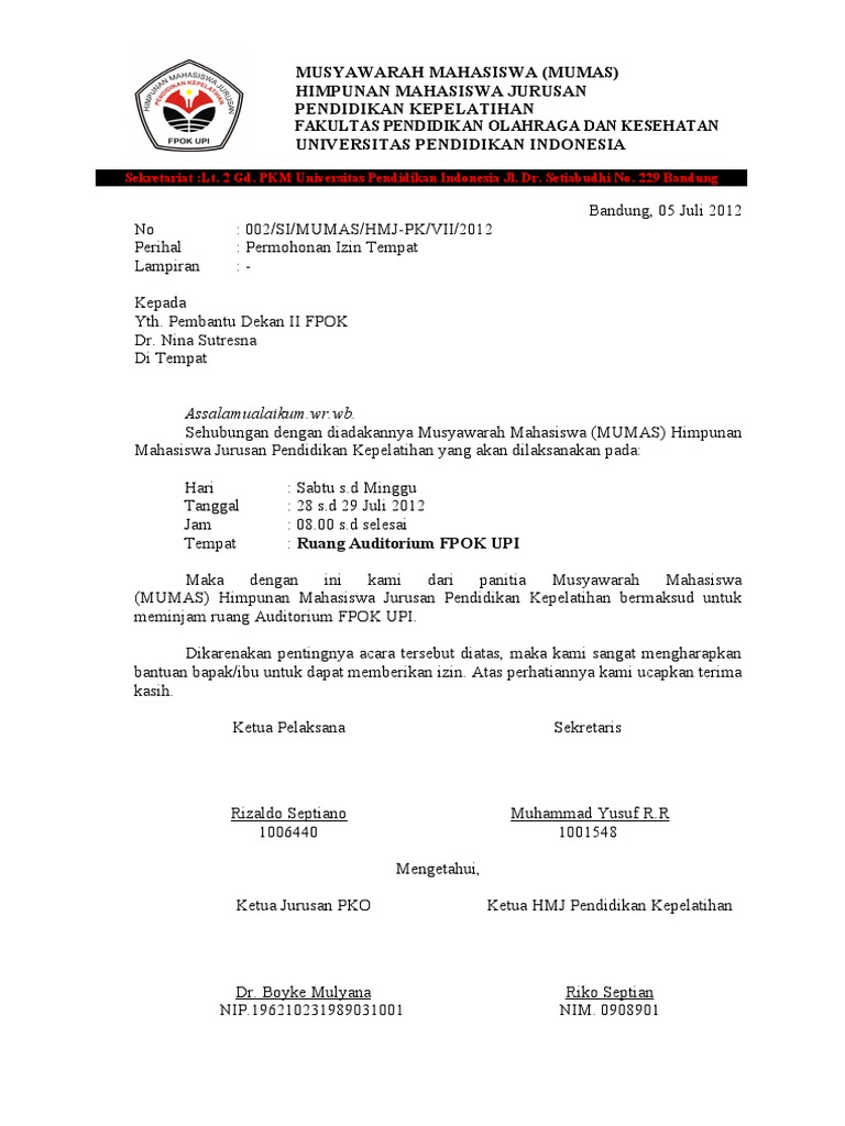 Surat Permohonan Izin Tempat | PDF