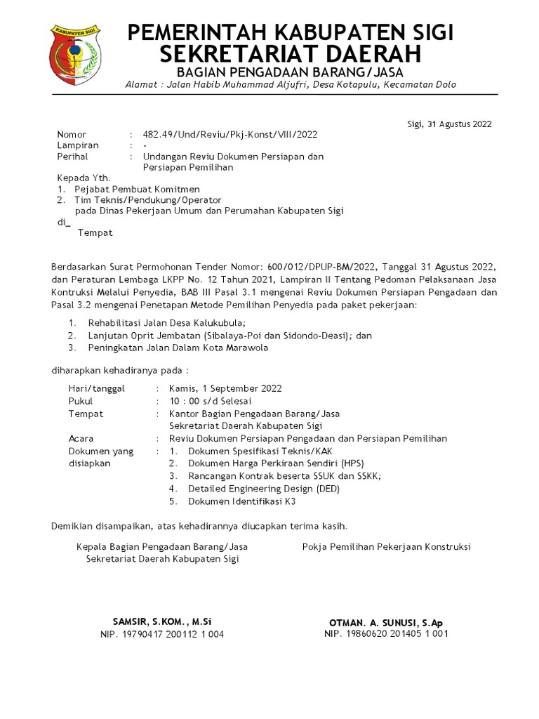 Undangan Reviu Dokumen Pemilihan | PDF