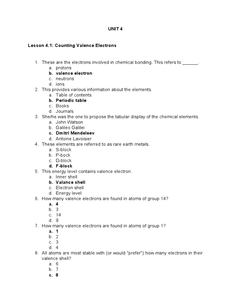 Unit 4 - Test Questions Humss 1 & Abm 3 | PDF | Chemical Bond | Applied ...