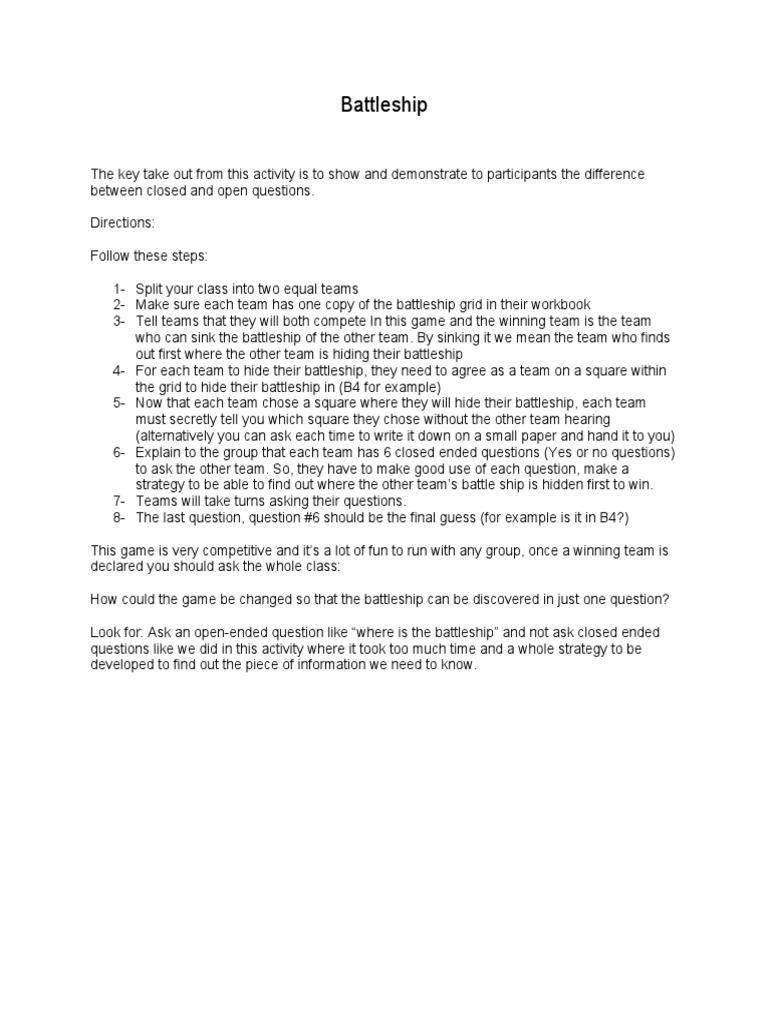 Battleship Activity Directions | PDF