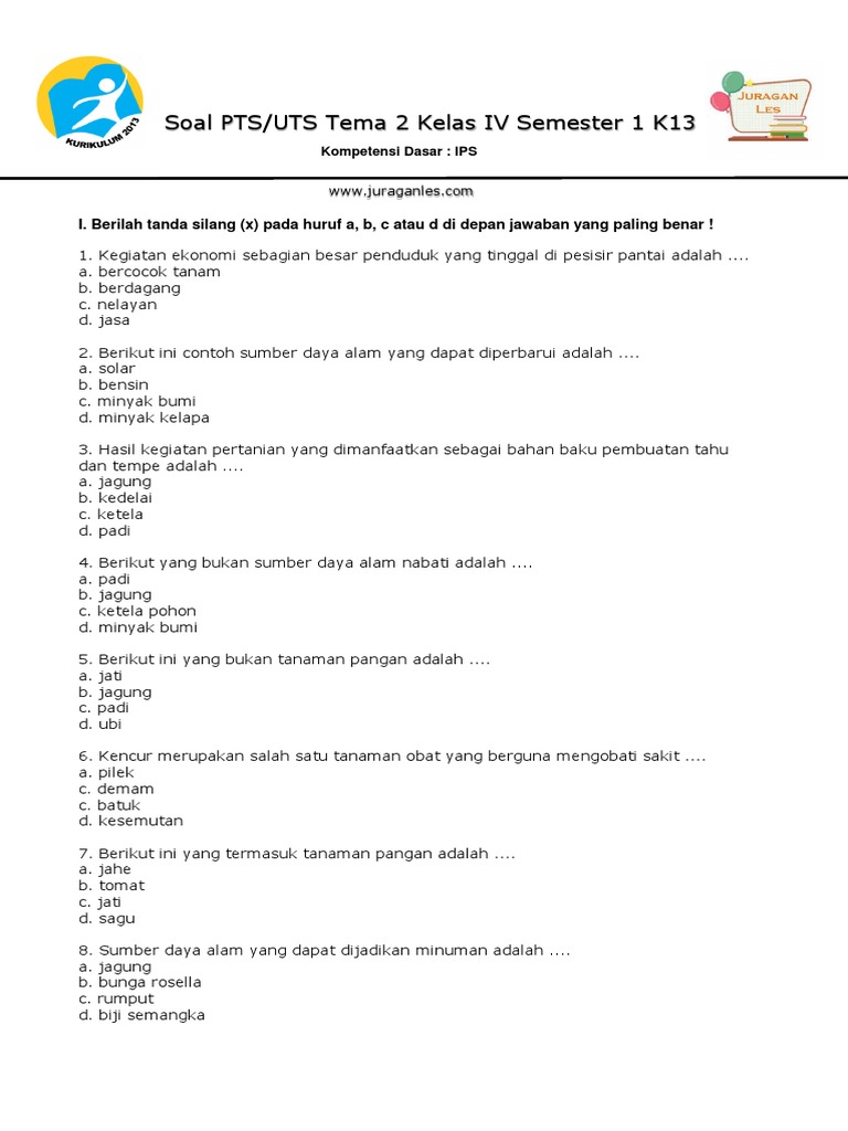 Soal PTS/UTS IPS Kelas IV K13 | PDF