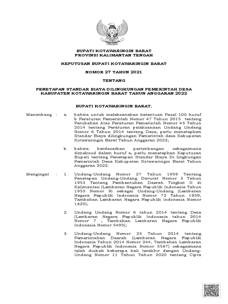 SK BUP STANDAR BIAYA DESA 2022 - Bagikan | PDF