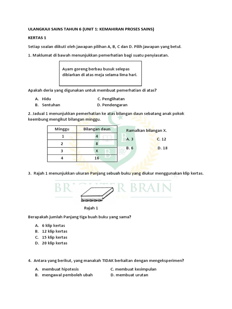 Revision Unit 1 Kps - Tahun 6 | PDF | Sains & Matematika