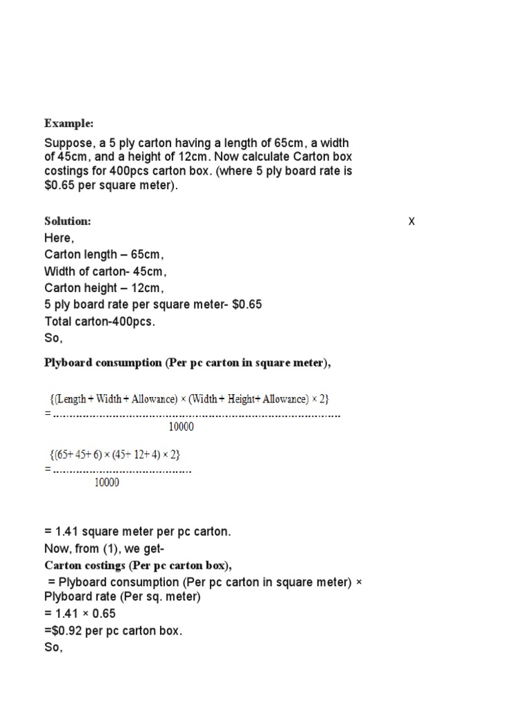 Carton Costing Sheet | PDF