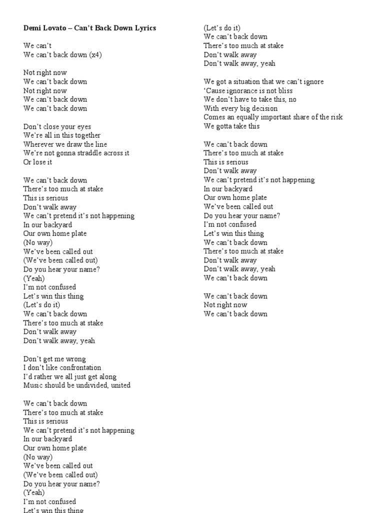 Can't Back Down Lyrics Analysis | PDF