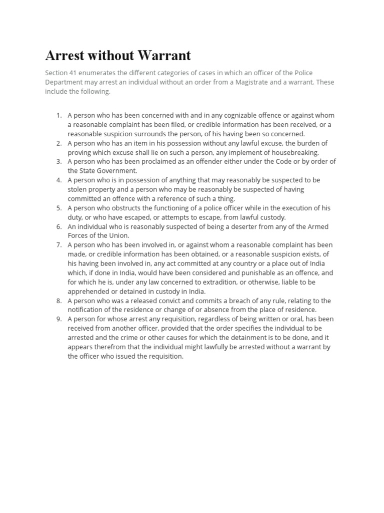 Grounds for Arrest Without Warrant | PDF