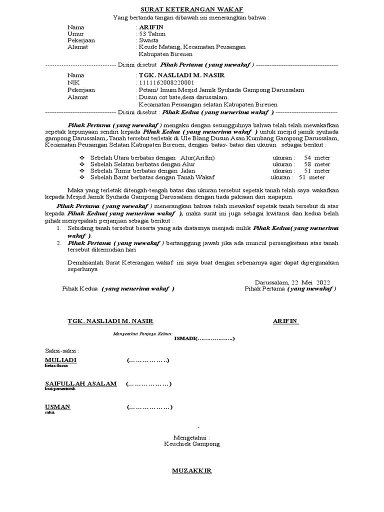 Surat Keterangan Wakaf | PDF