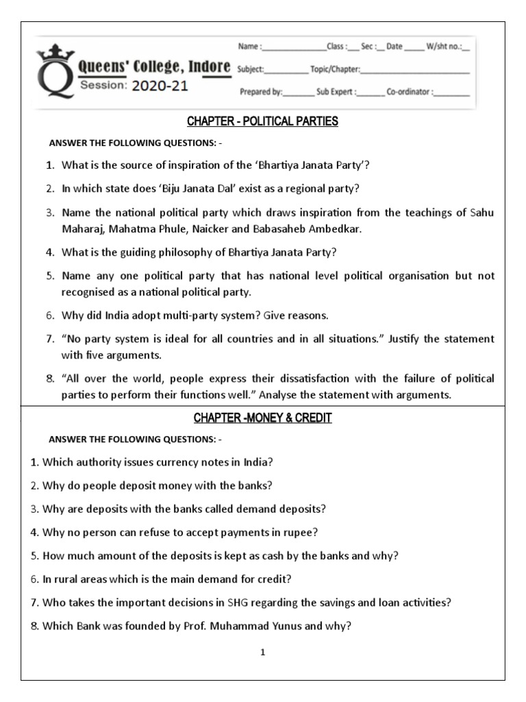 Worksheet Politics Parties | PDF