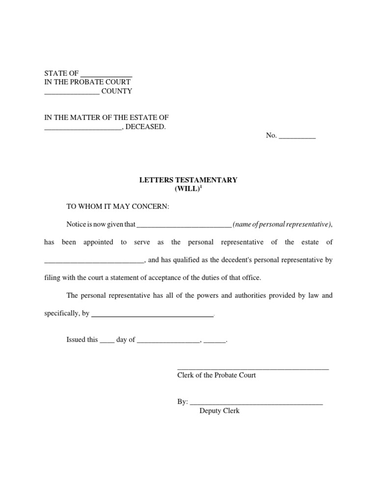 Letters Testamentary Template | PDF