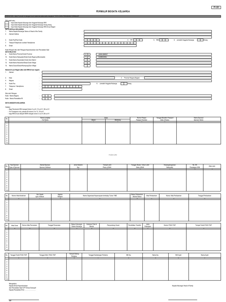F1.01 Biodata Keluarga | PDF