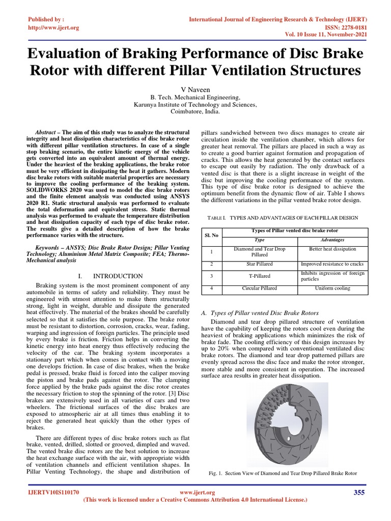 Evaluation of Braking Performance of Disc Brake Rotor With Different ...
