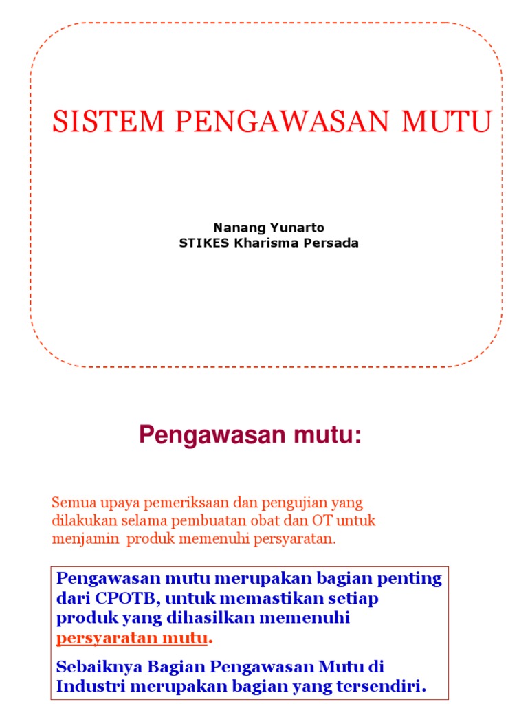 Pengawasan Mutu di Industri Farmasi | PDF